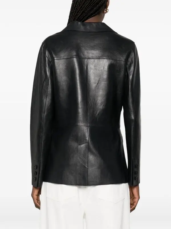 PAROSH Leather Jacket With Flap Pockets