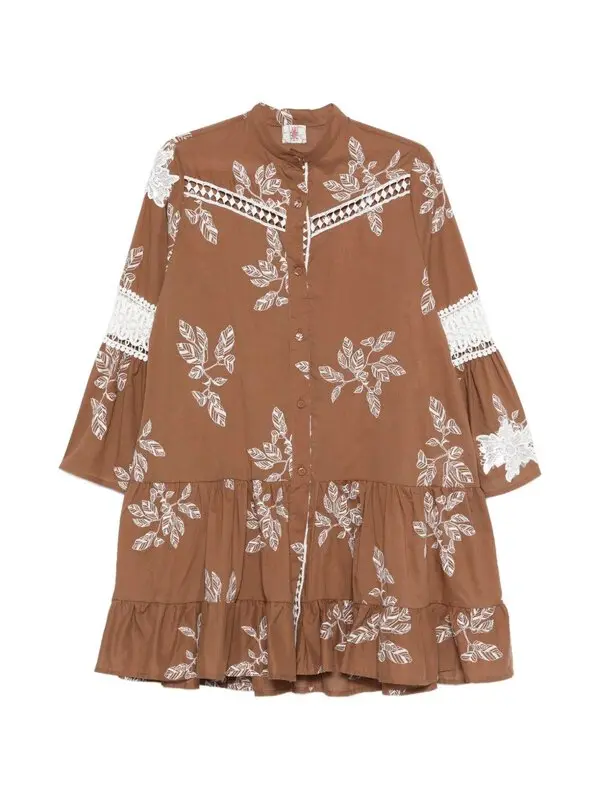 BYE Printed Cotton Dress With Lace And Ruffled Hem