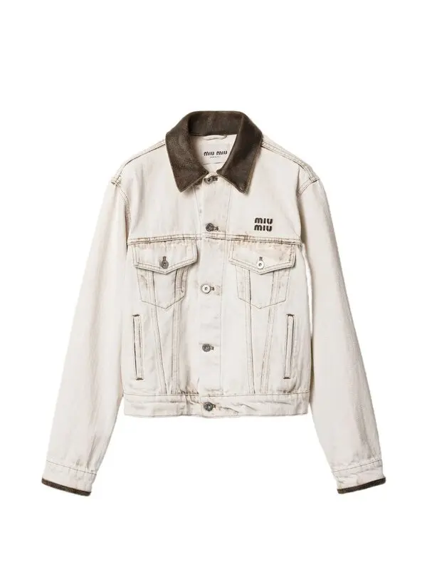 Miu Miu Denim Jacket With Leather Collar