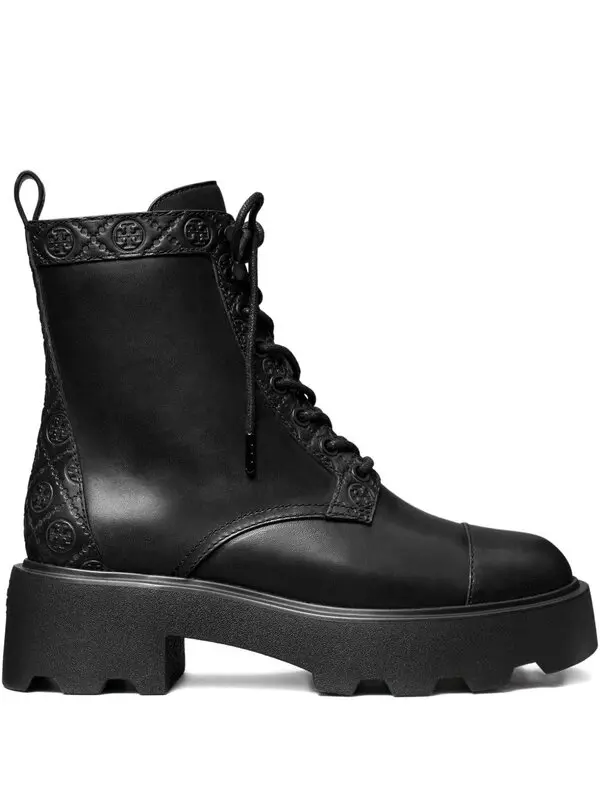 Tory Burch Monogram Leather Lace-up Ankle Boots - Black
