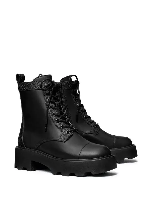Tory Burch Monogram Leather Lace-up Ankle Boots - Black