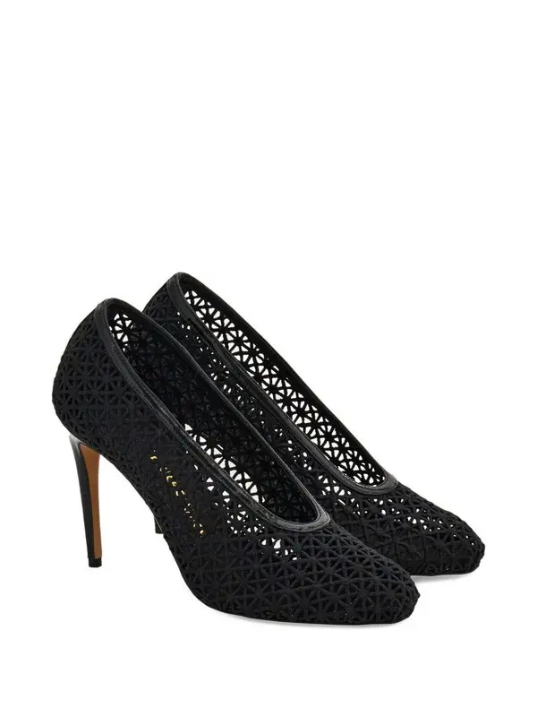 FERRAGAMO Macramé Stiletto Pumps - Black