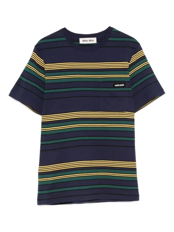 Miu Miu Striped Cotton T-shirt With Pocket