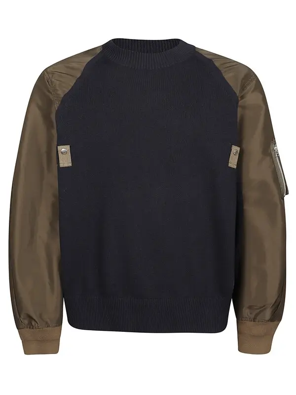 Sacai Two-tone Knit Sweater With Contrasting Silk Sleeves