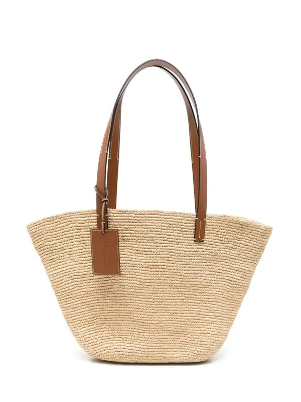 Manebí Raffia Tote Bag With Leather Accents - Beige