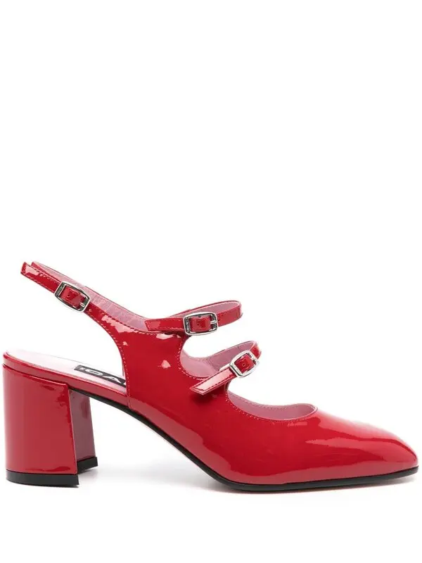 CAREL Patent Leather Pumps With Double Buckle Straps - Red