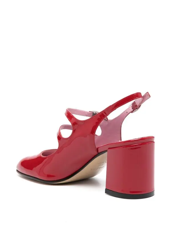 CAREL Patent Leather Pumps With Double Buckle Straps - Red