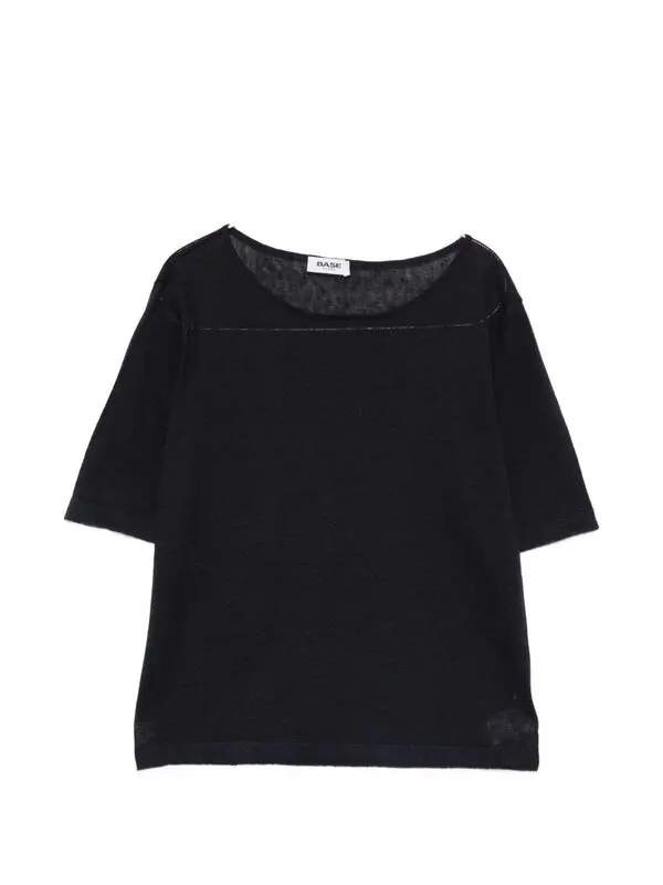 BASE Linen And Cotton Blend Crew Neck Sweater - Blue