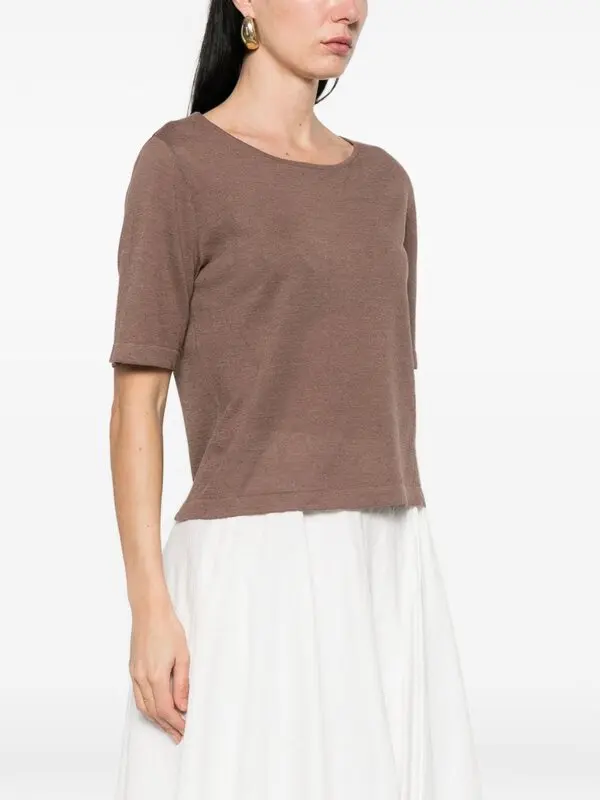 BASE Linen And Cotton Blend Sweater - Brown