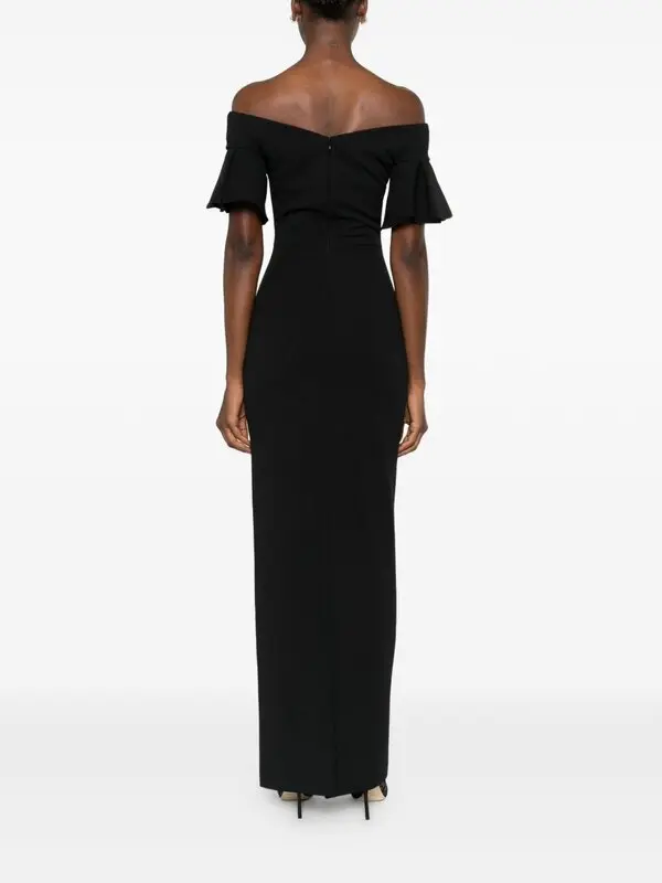 Solace London Cielo Maxi Dress Off-shoulder Short Sleeve Gown - Black