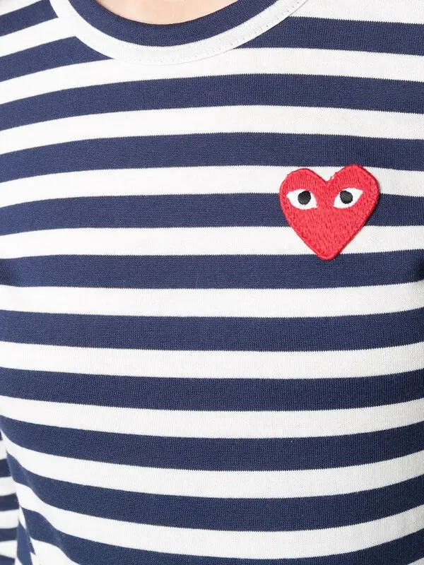 Play Comme Des Garcon Striped Cotton T-shirt - Blue