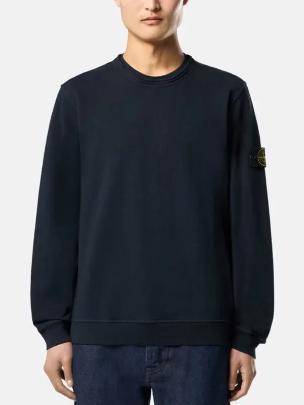 Stone Island Crew Neck Sweater With Logo Detail - Blue