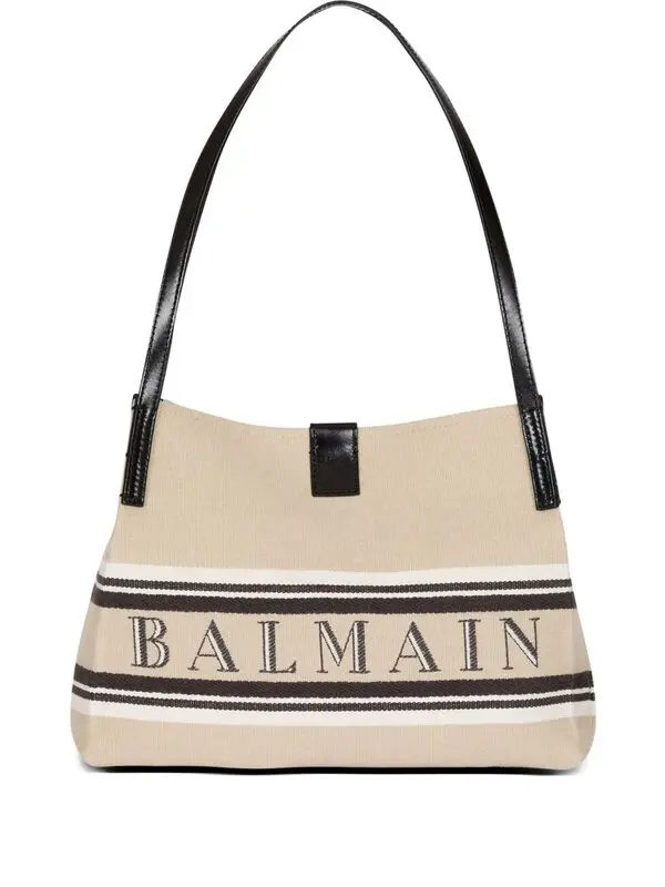 Balmain Small Canvas And Leather Tote