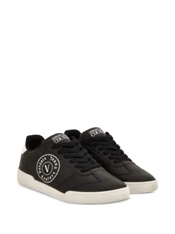 Versace Leather Sneakers With Logo - Black