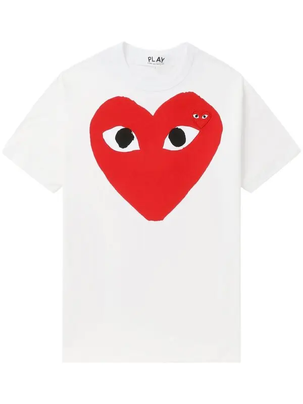 Play Comme Des Garcon Cotton T-shirt With Heart Appliqu - White