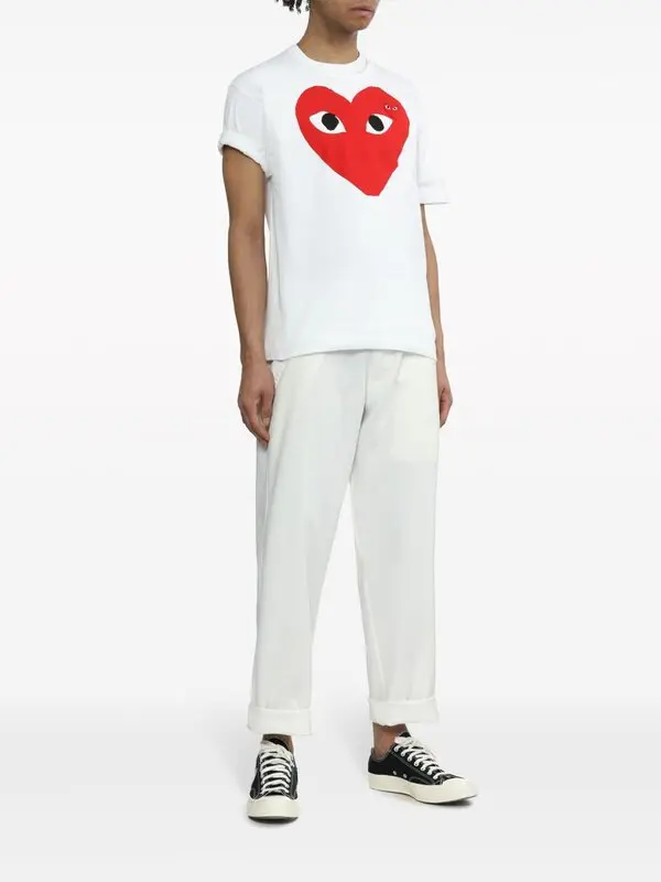 Play Comme Des Garcon Cotton T-shirt With Heart Appliqu