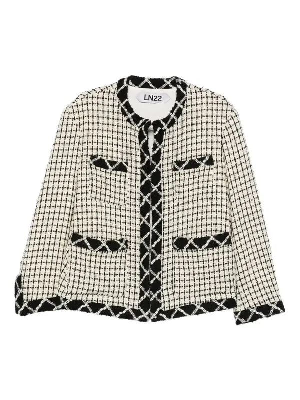 LN22 Wool Jacket With Check Pattern Trim