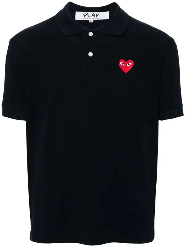 Play Comme Des Garcon Cotton Polo Shirt With Heart Detail - Blue