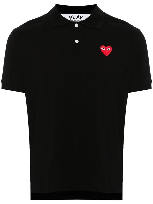 Play Comme Des Garcon Embroidered Heart Logo Cotton Polo Shirt