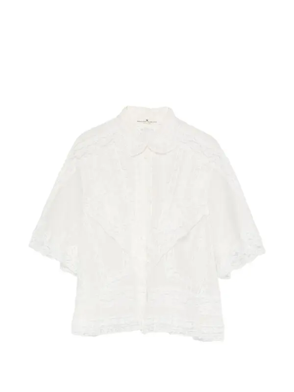 Ermanno Scervino Cotton And Silk Embroidered Shirt With Lace Trims