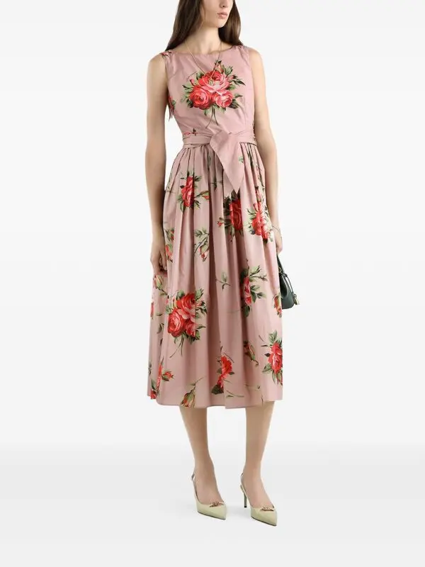 Dolce & Gabbana Sleeveless Maxi Dress With Rose Bouquet Print And Tie Detail
