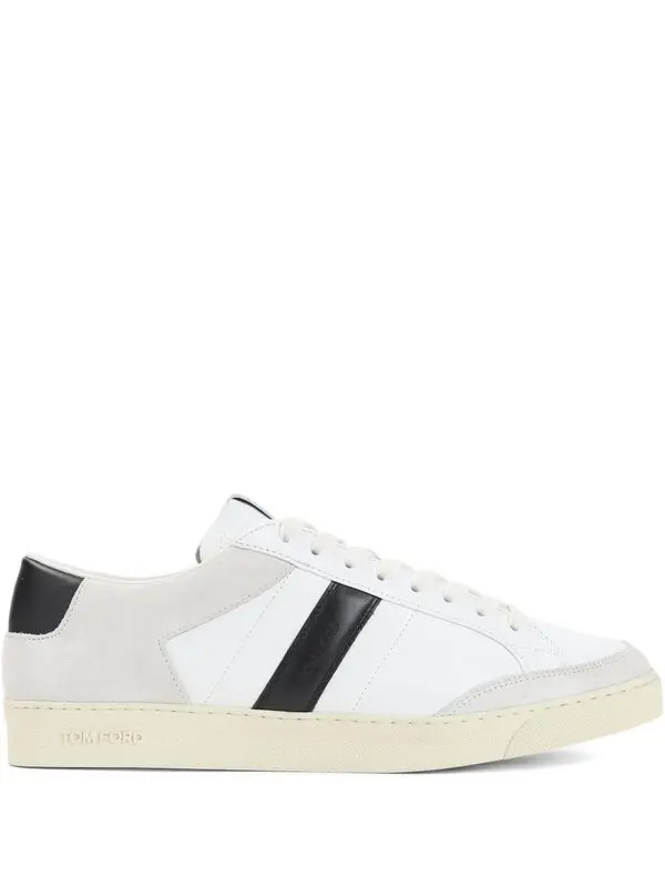TOM FORD Leather Sneakers With Cream Stripe Panel - White