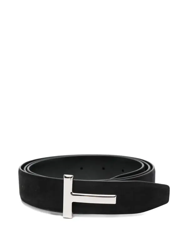 TOM FORD Leather Belt With Silver-tone T Buckle - Black