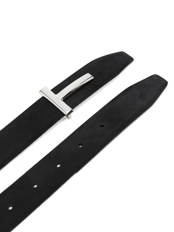 TOM FORD Leather Belt With Silver-tone T Buckle - Black