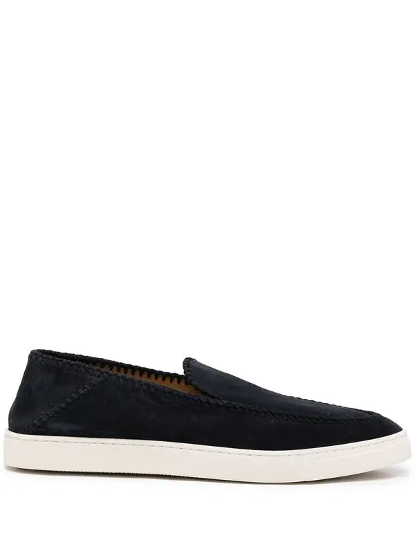 Giorgio Armani Leather Slip-on Sneakers - Blue