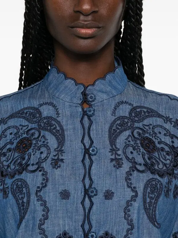 Zimmermann Aster Embroidered Denim Shirt - Blue