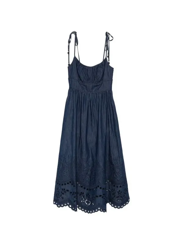 Zimmermann Mahon Denim Midi Dress With Broderie Anglaise - Blue