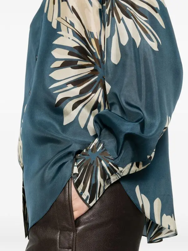 Brunello Cucinelli Printed Silk Shirt - Blue