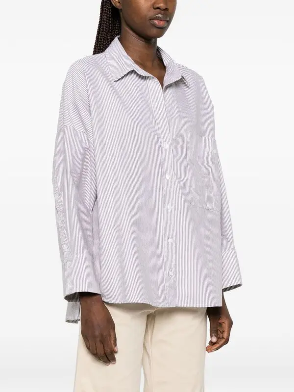 WHITE SAND Striped Cotton Shirt With Classic Collar