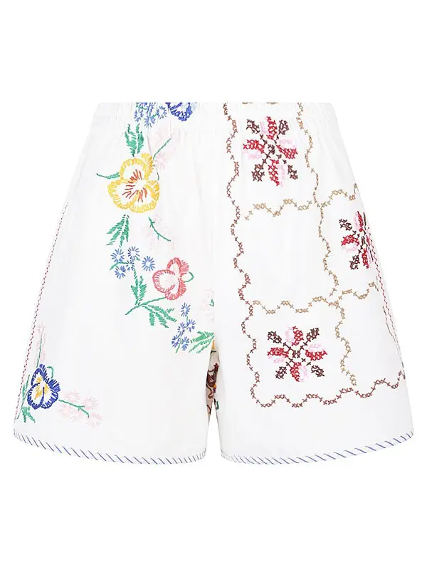 RELAX RE-LUX Embroidered Cotton Shorts