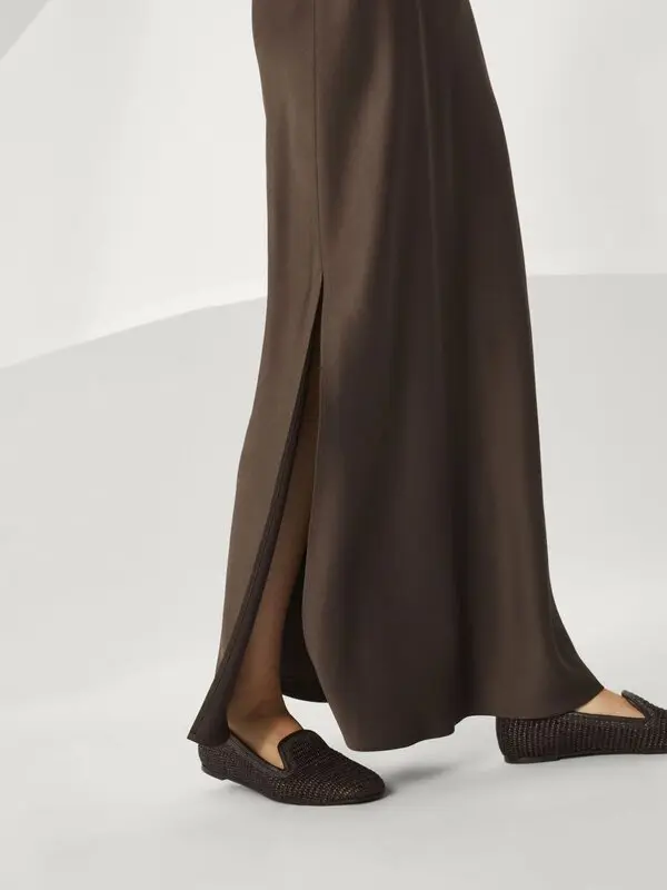 Brunello Cucinelli Cady Maxi Skirt With Side Slits - Brown