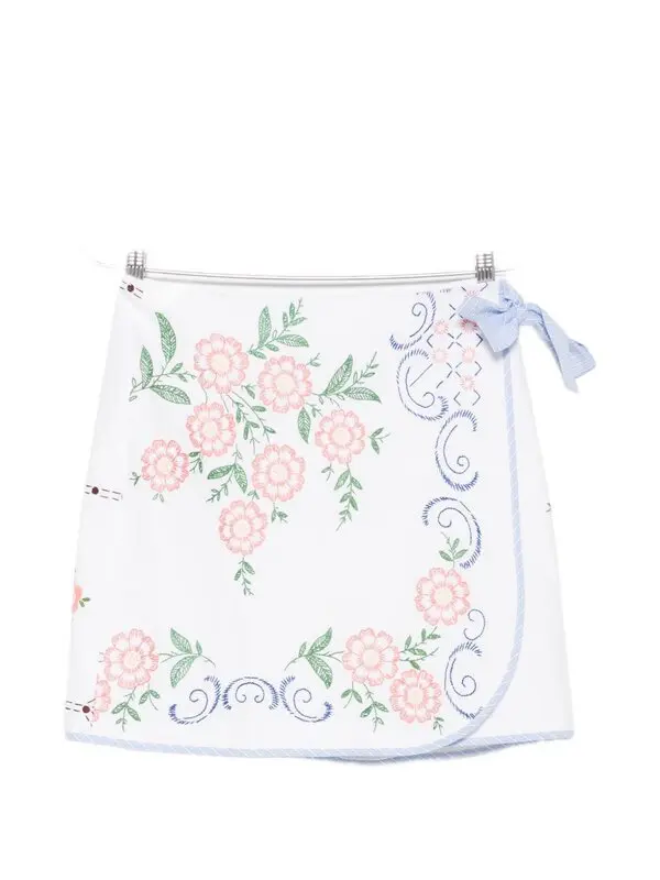 RELAX RE-LUX Embroidered Cotton Wrap Skirt - White