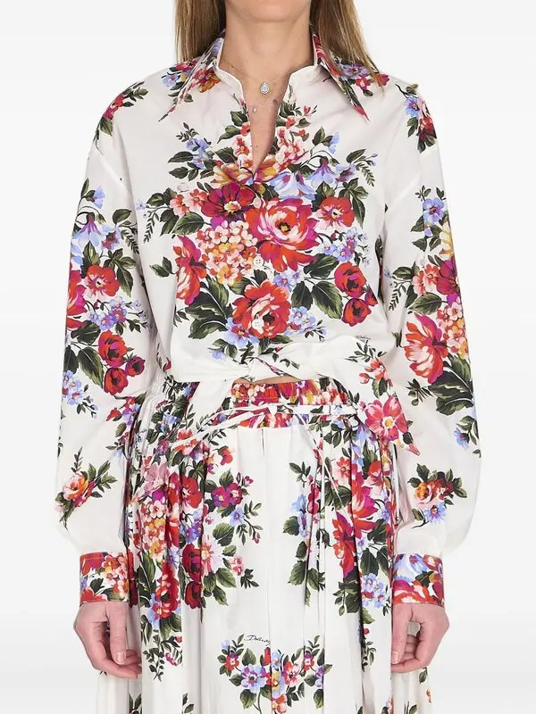 Dolce & Gabbana Floral Print Cotton Shirt With Front Knot Detail