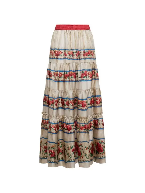 PIERRE-LOUIS MASCIA Printed Silk Tiered Skirt