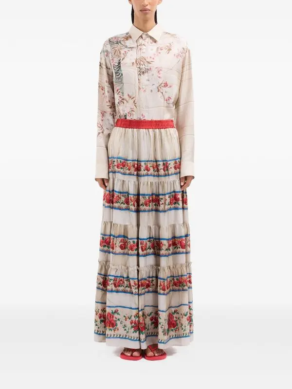 PIERRE-LOUIS MASCIA Printed Silk Tiered Skirt