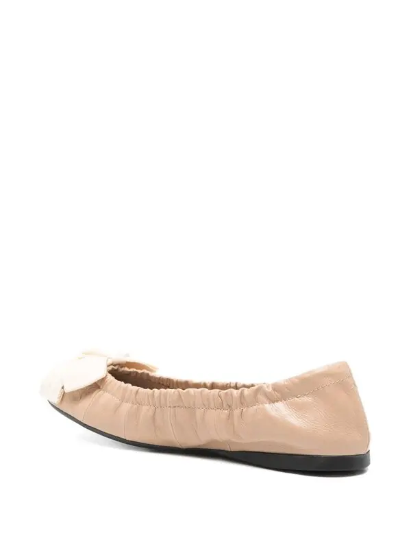 Prada Leather Ballet Flats With Bow Detailing - Beige