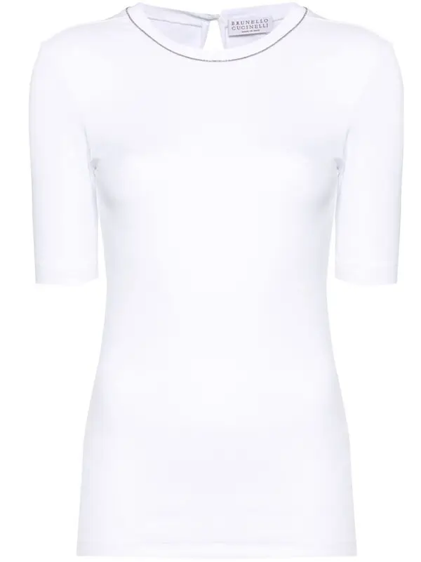 Brunello Cucinelli Cotton Crewneck Sweater With Monili Chain Detail