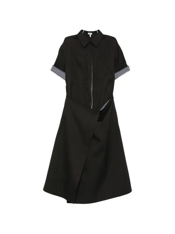 Loewe Cotton And Silk Long Dress With Check Pattern