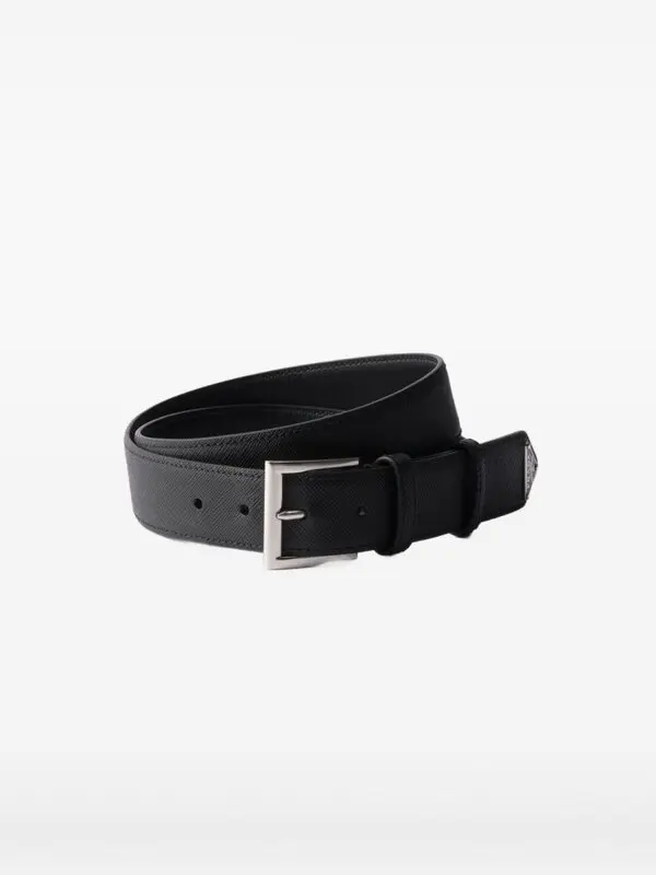 Prada Saffiano Leather Belt With Silver-tone Buckle - Black