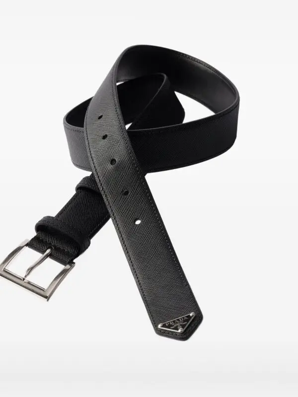 Prada Saffiano Leather Belt With Silver-tone Buckle - Black