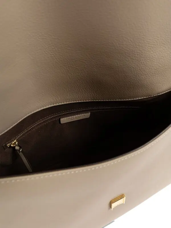 Tory Burch Charlie Large Leather Shoulder Bag - Grey