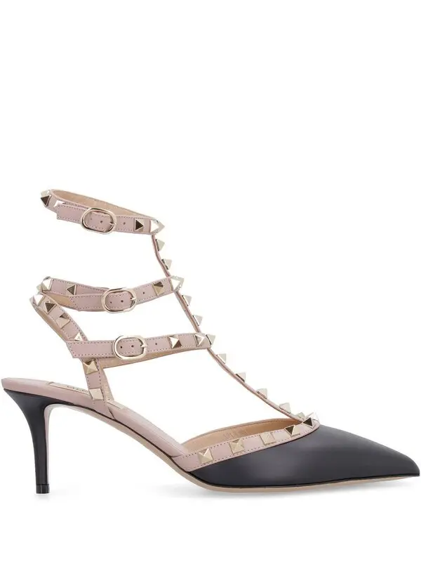 Valentino Garavani Rockstud Leather Pumps With Gold-tone Studs - Black