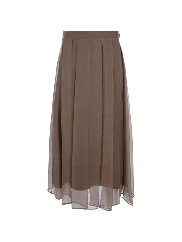 Brunello Cucinelli Silk Midi Skirt - Brown