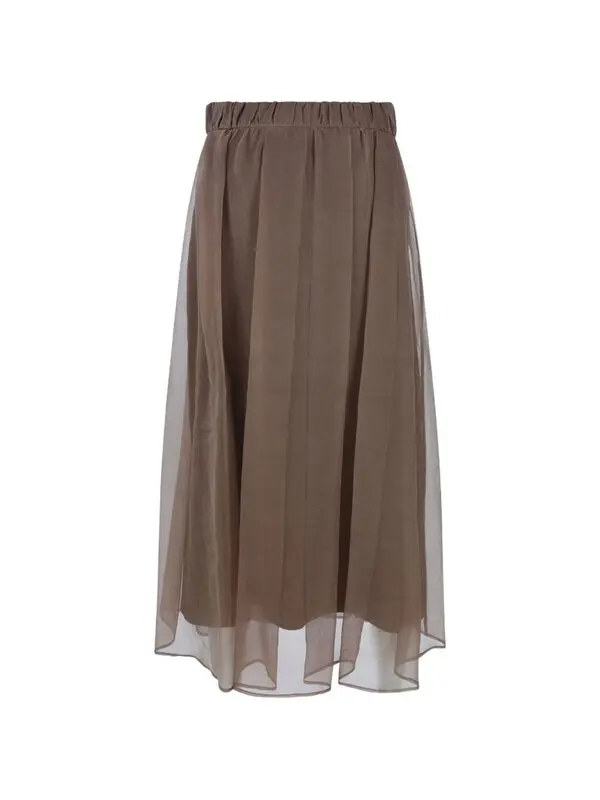 Brunello Cucinelli Silk Midi Skirt - Brown