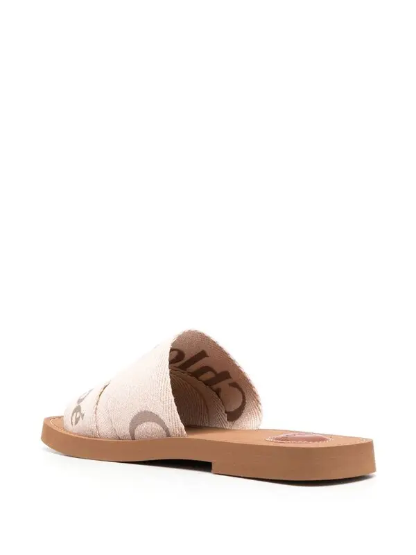 Chloé Woody Linen Flat Sandals - Beige