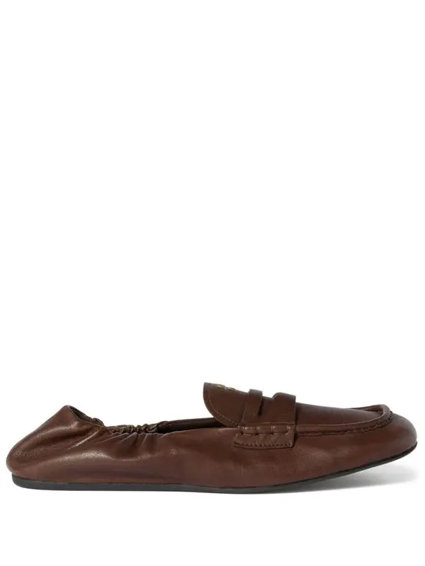 Miu Miu Ruched Lambskin Leather Loafers - Brown